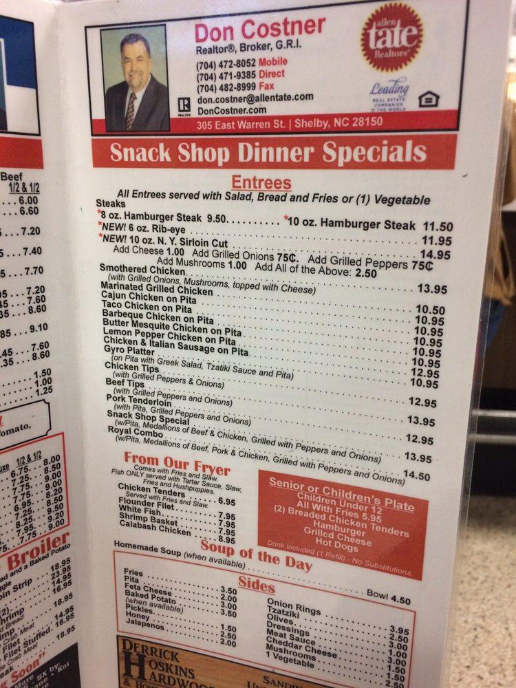 Menu at Snack Shop Family Restaurant, Boiling Springs