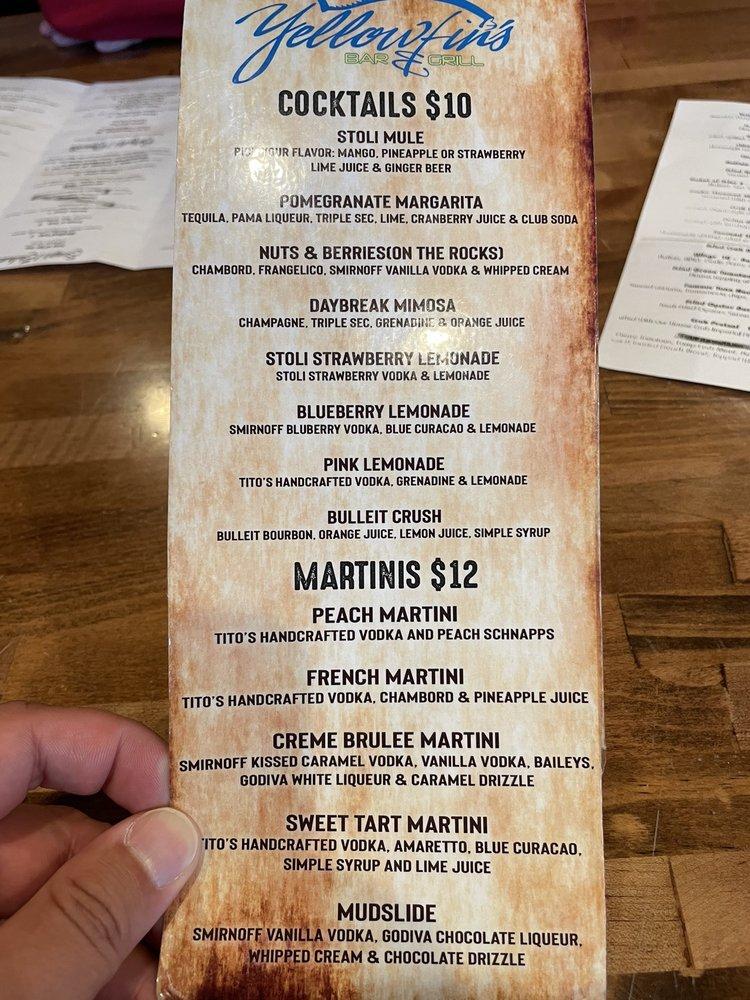 Menu at Yellowfin's Bar & Grill, Long Neck