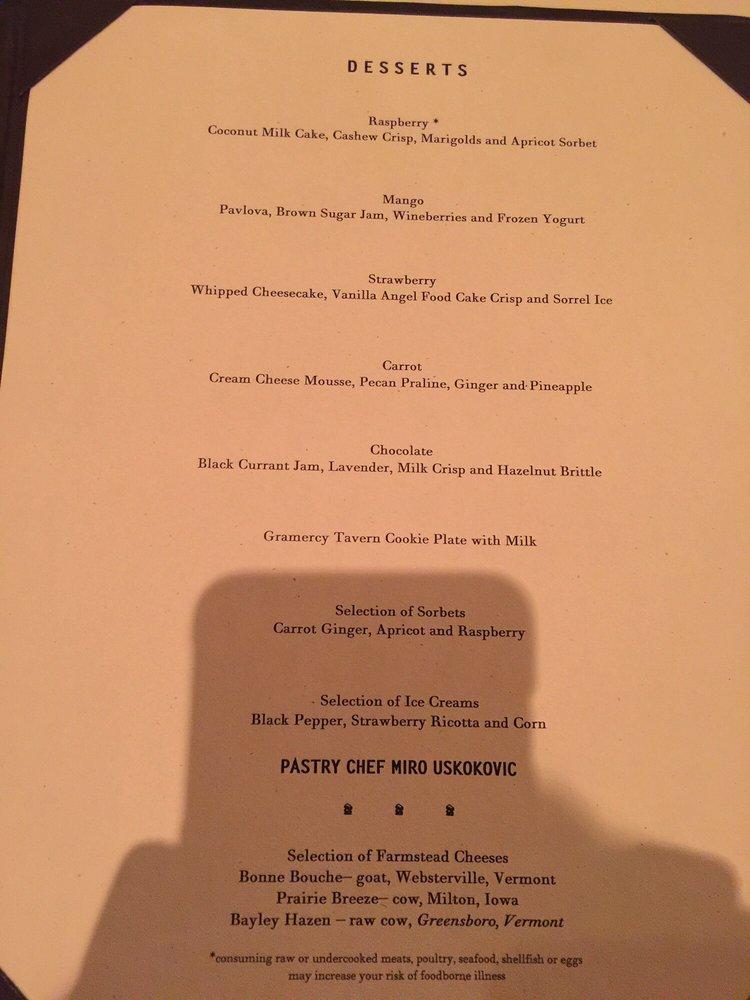 Menu at Gramercy Tavern pub & bar, New York City, 42 E 20th St
