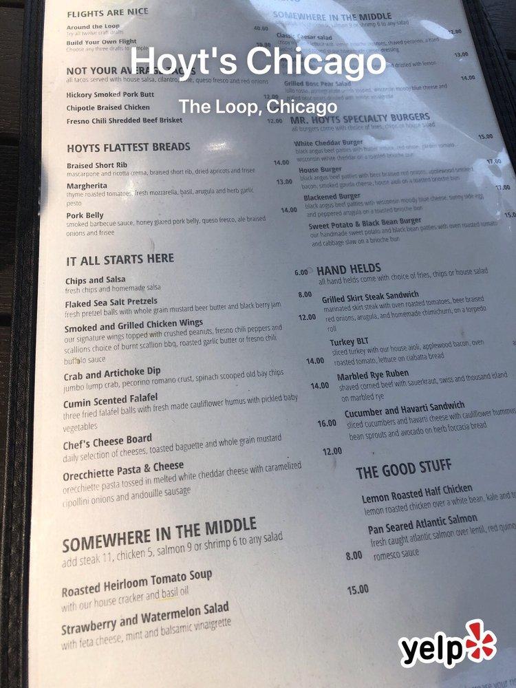 Menu at Hoyt's Chicago restaurant, Chicago