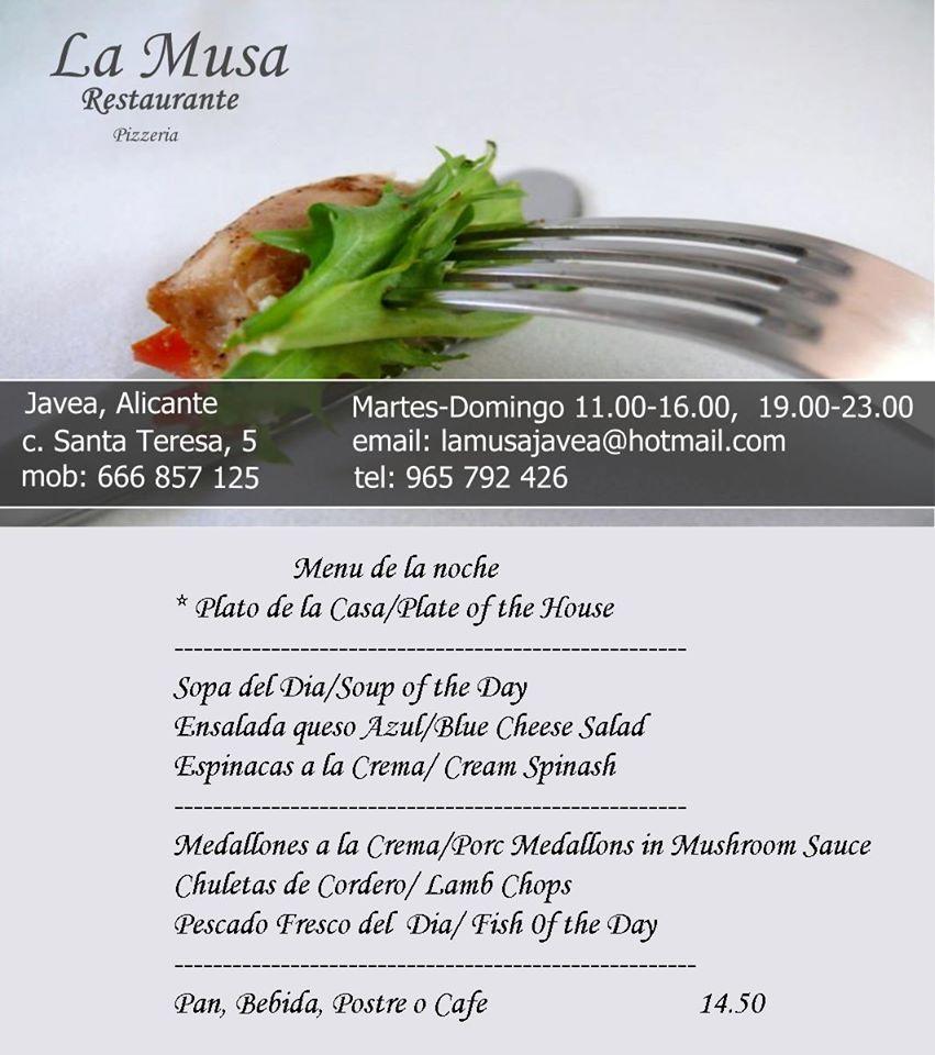 Menu at La Musa restaurant, Spain