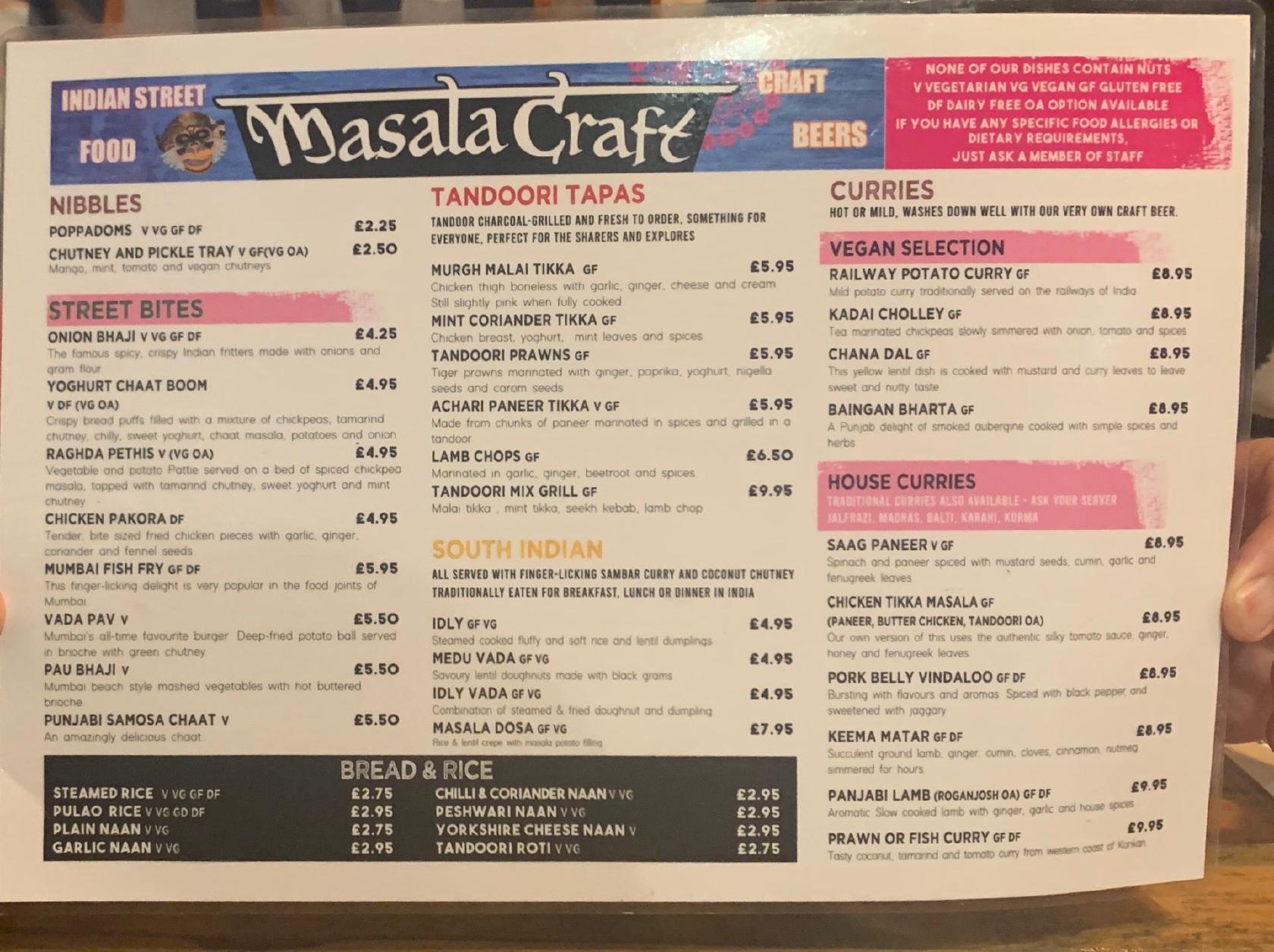 Menu at Masala Craft restaurant, York, 12A King Street