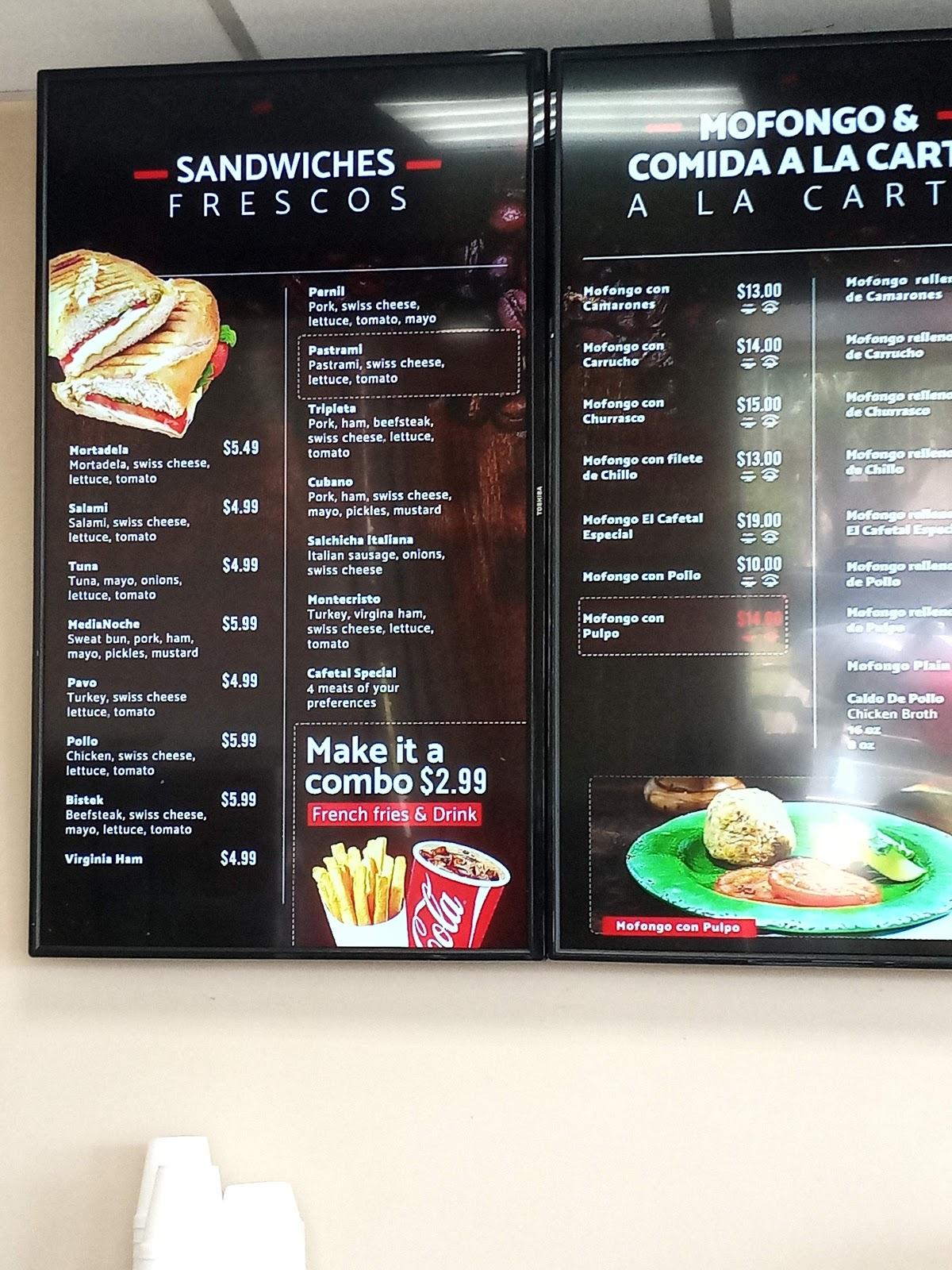 Carta de Panaderia y Restaurant El Cafetal, Orlando