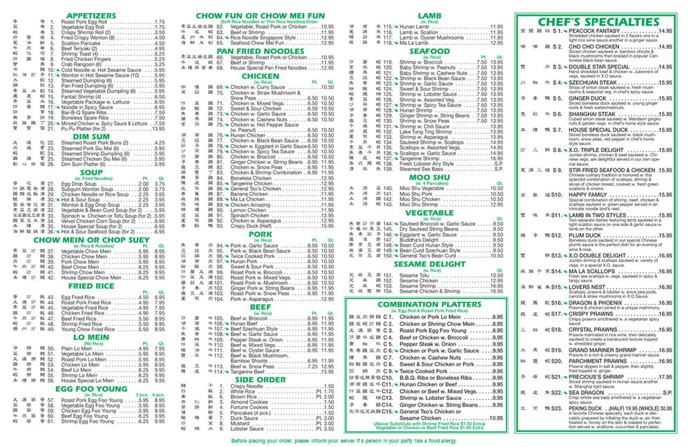 Menu at Precious Chinese Cuisine restaurant, East Northport