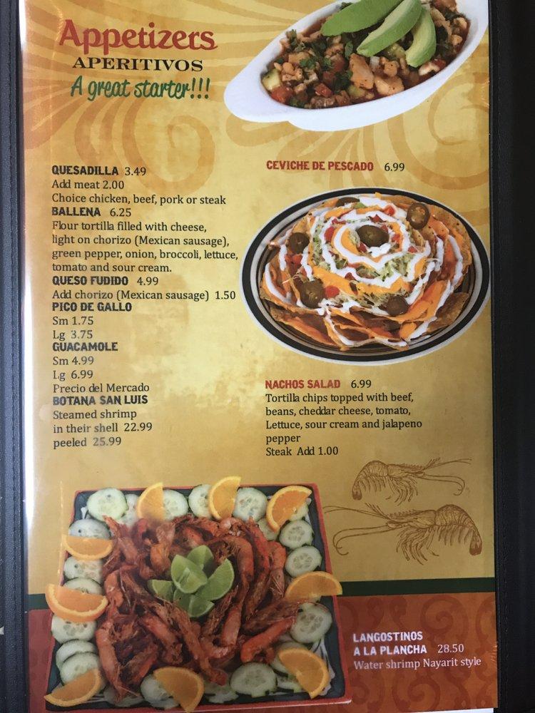 Menu at San Luis restaurant, Whiting
