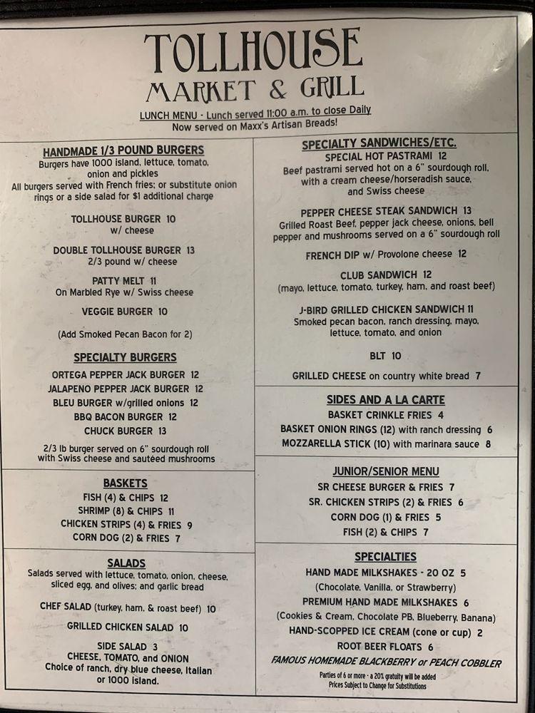 Menu at Tollhouse Market & Grill restaurant, Tollhouse