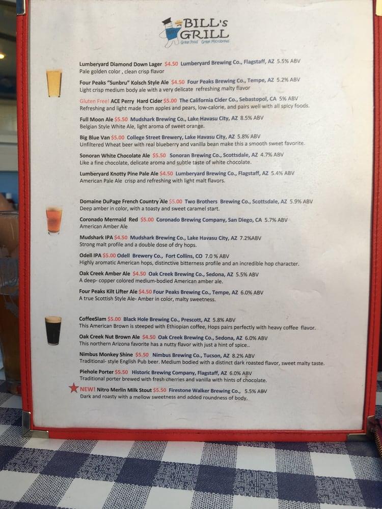 Menu at Bill's Grill restaurant, Prescott