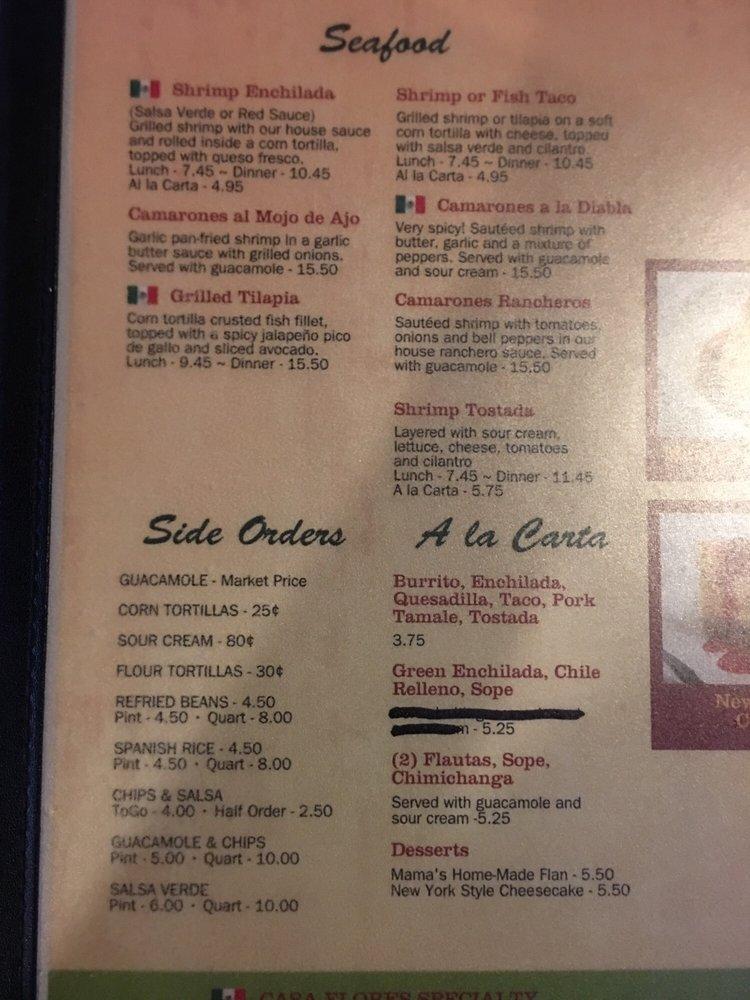 Menu at Casa Flores Restaurant, Stockton, E Hammer Ln # B