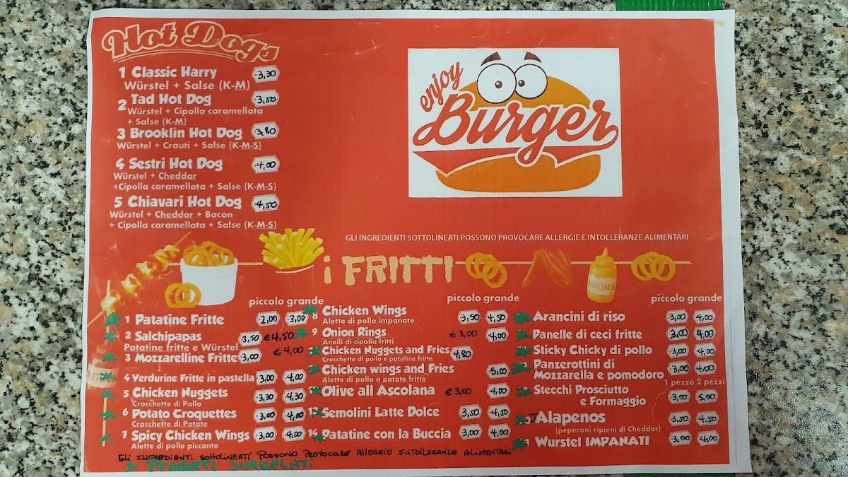 Menu da Enjoy Burger ristorante, Chiavari