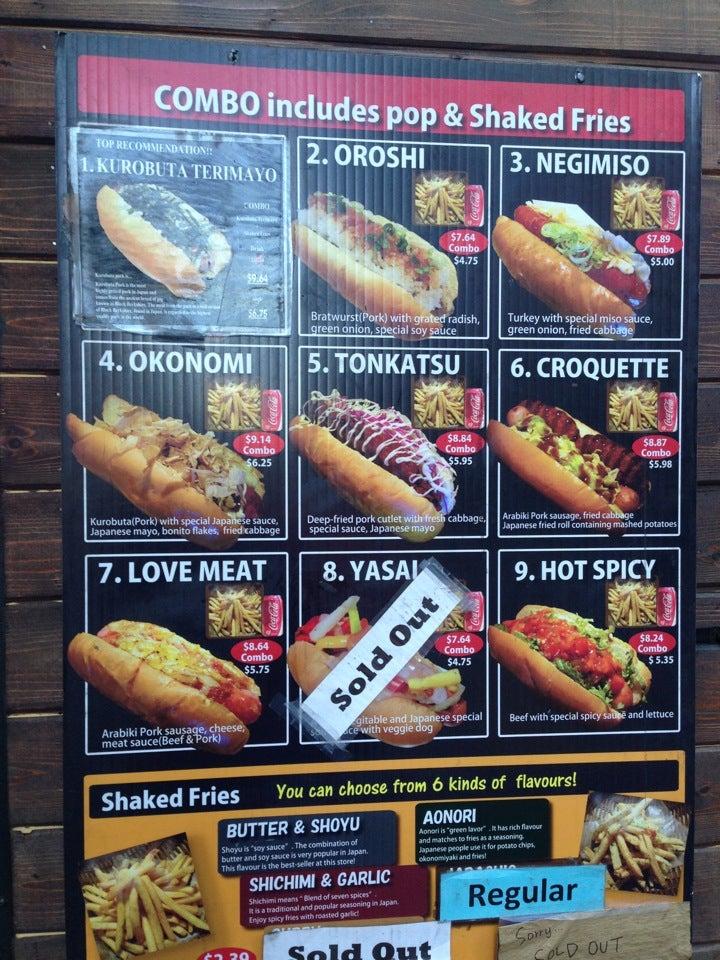 Menu at Japadog, Vancouver, 510 Burrard Street