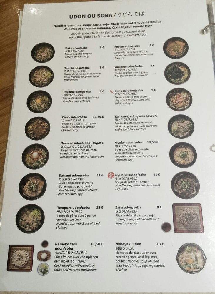 Menu at Kintaro café, Paris