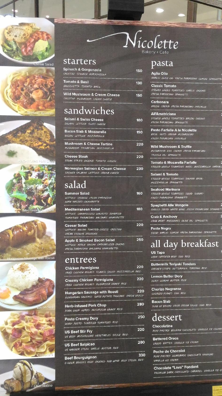 Menu at Nicolette Bakery+Cafe, Iloilo City, Sm City