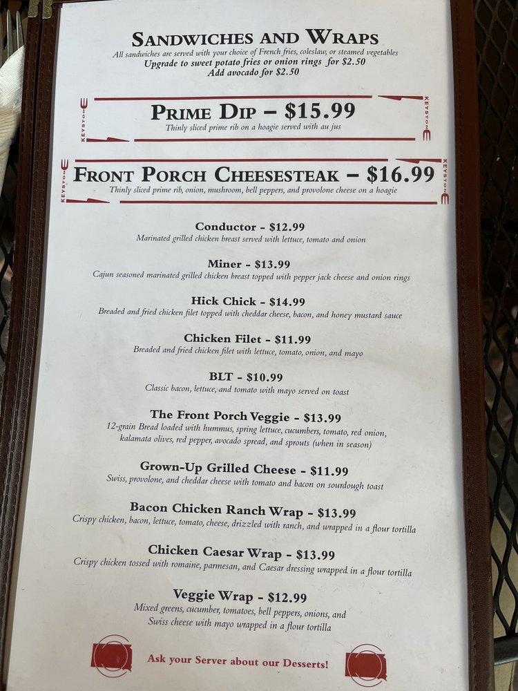 Menu at The Front Porch Restaurant and Bar, Keystone
