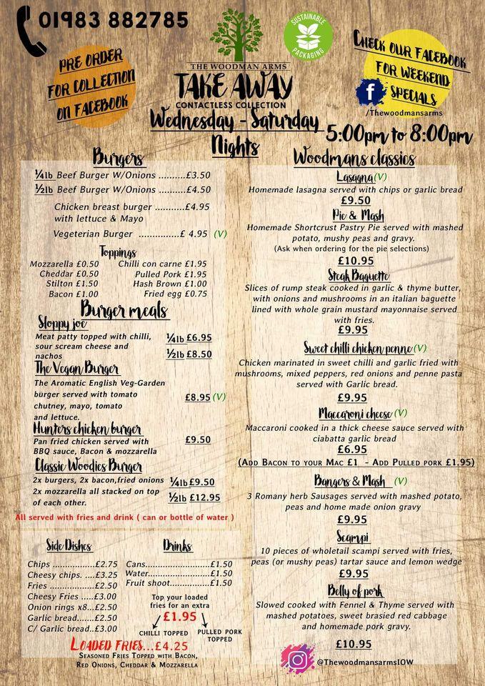 Menu at The Woodmans Arms pub & bar, Wootton Bridge, 119 Station Rd
