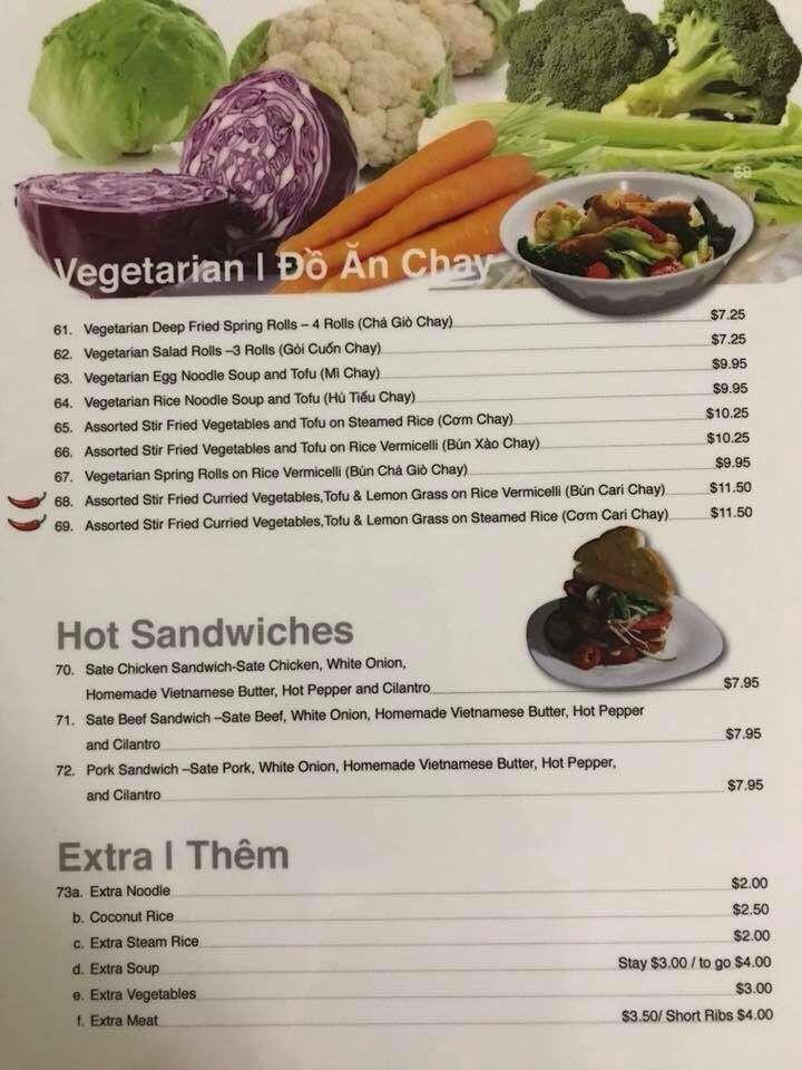 Menu at Nho Saigon restaurant, Calgary