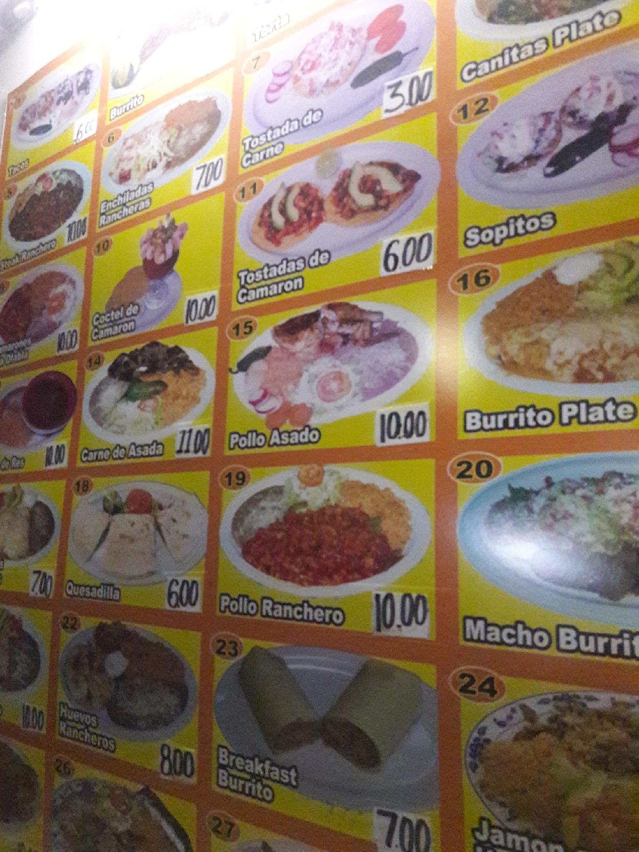 Menu at taqueria los potrillos restaurant, Seattle, Rainer Ave