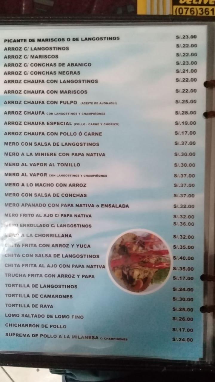Menu at El Pez Loco restaurant, Cajamarca, Jirón Cruz de Piedra 631