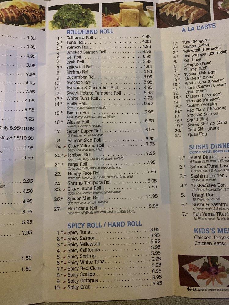 Menu at Fujiyama Sushi Bar, Virginia Beach, Lynnhaven Dr # 112