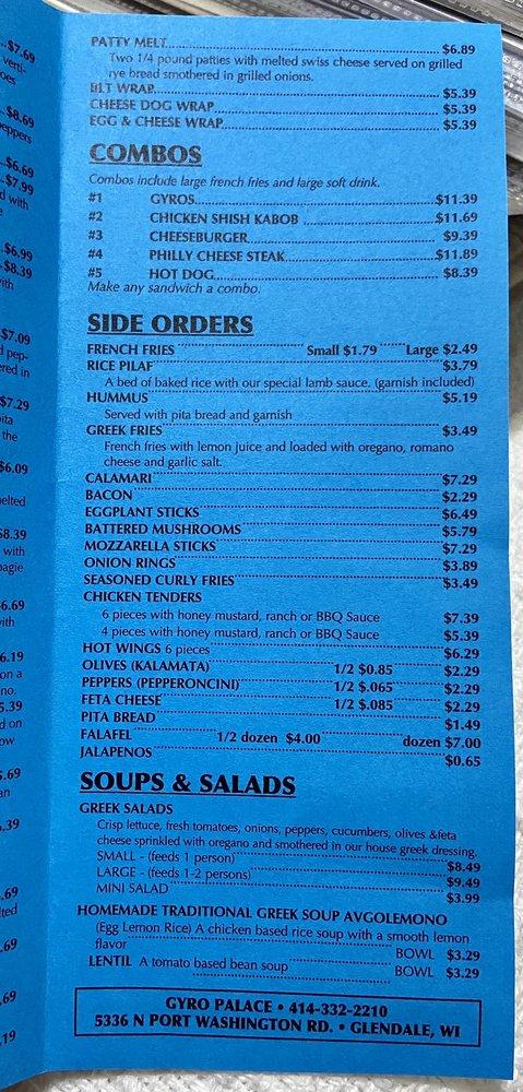 Menu at Gyro Palace restaurant, Glendale, N Port Washington Rd