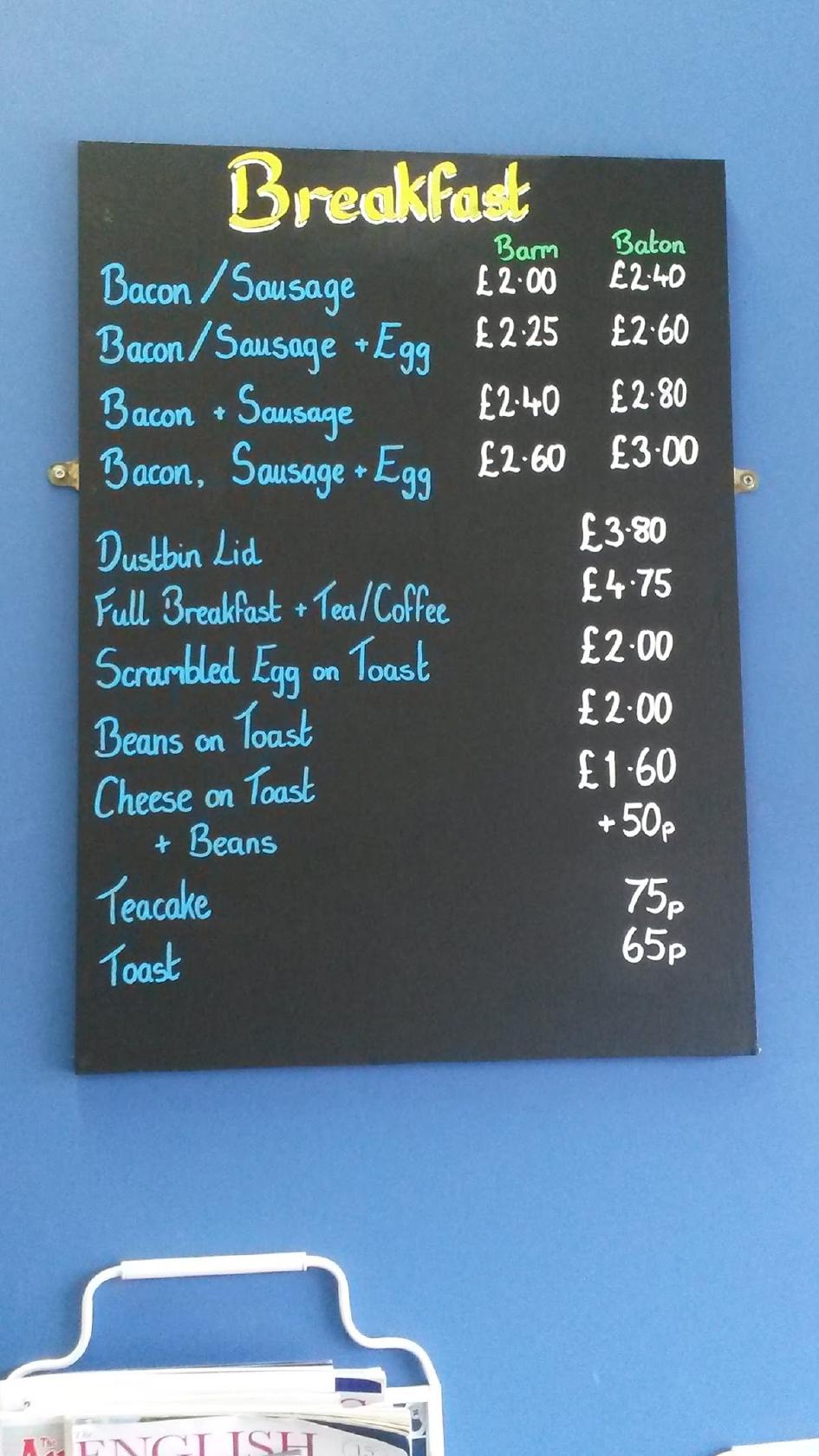 Menu at Jamie's Wild Cafe, Chorley