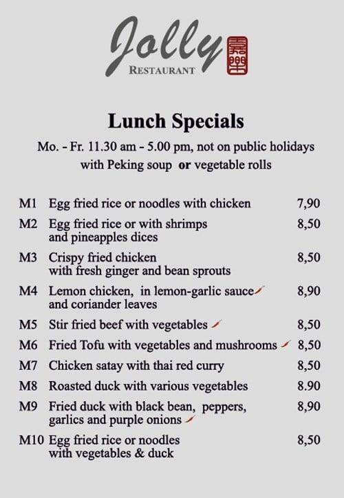 Menu at Jolly restaurant, Berlin
