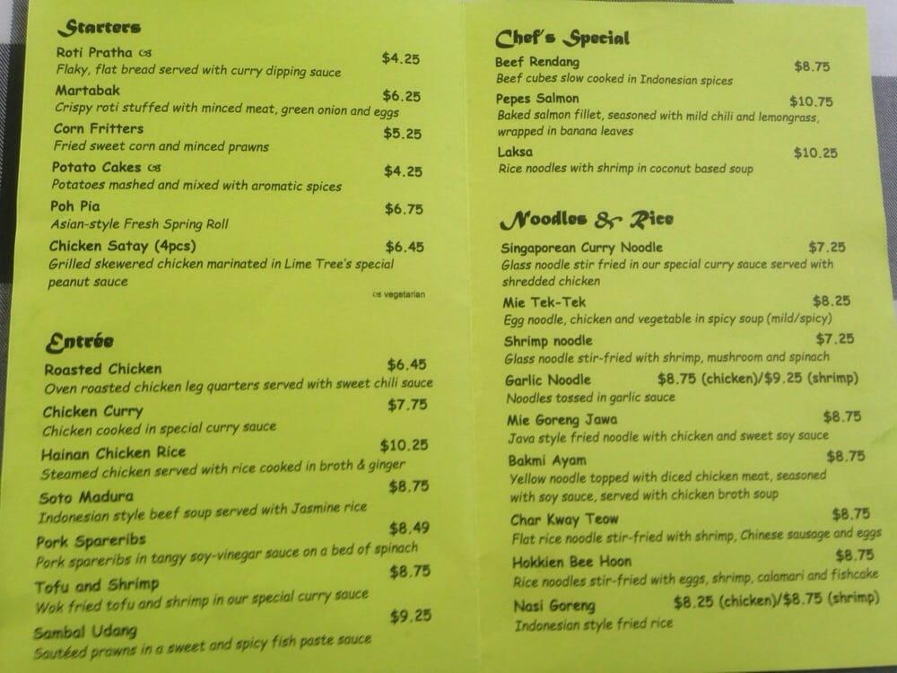 Carta del restaurante Lime tree, San Francisco, 836 Clement St