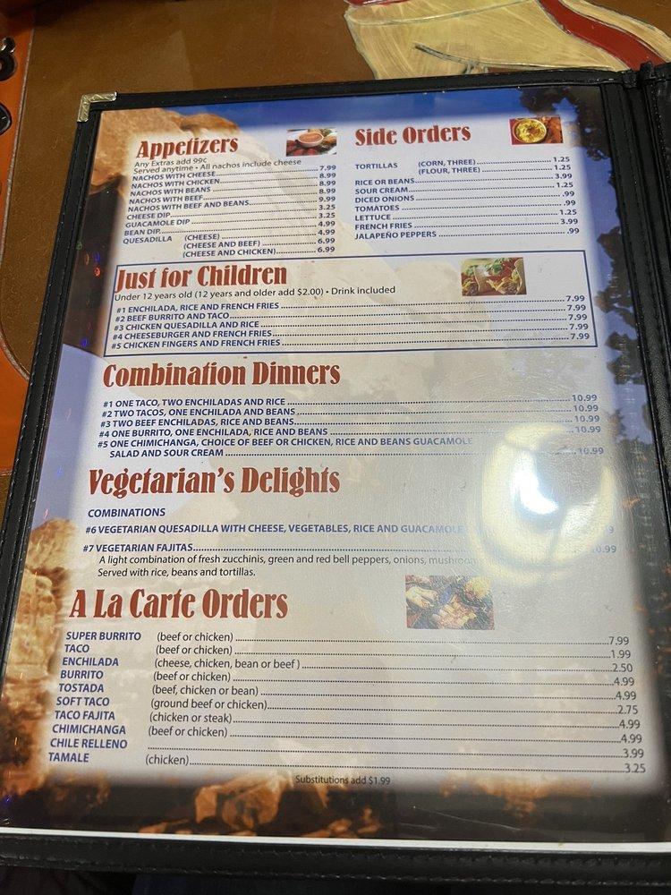 Menu at Los Arcos restaurant, Upper Sandusky