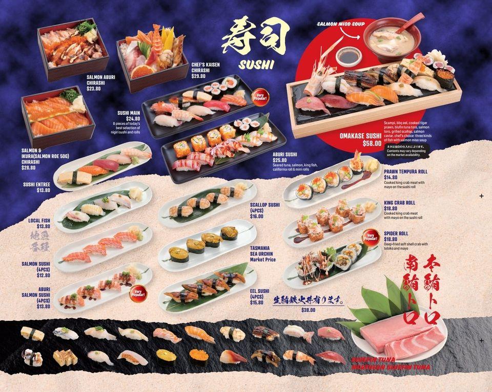 Menu at Masuya Suisan restaurant, Haymarket