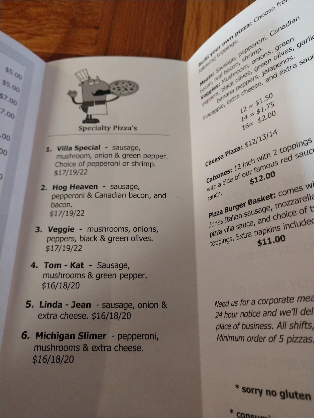Menu at Pizza Villa pizzeria, Fort Atkinson
