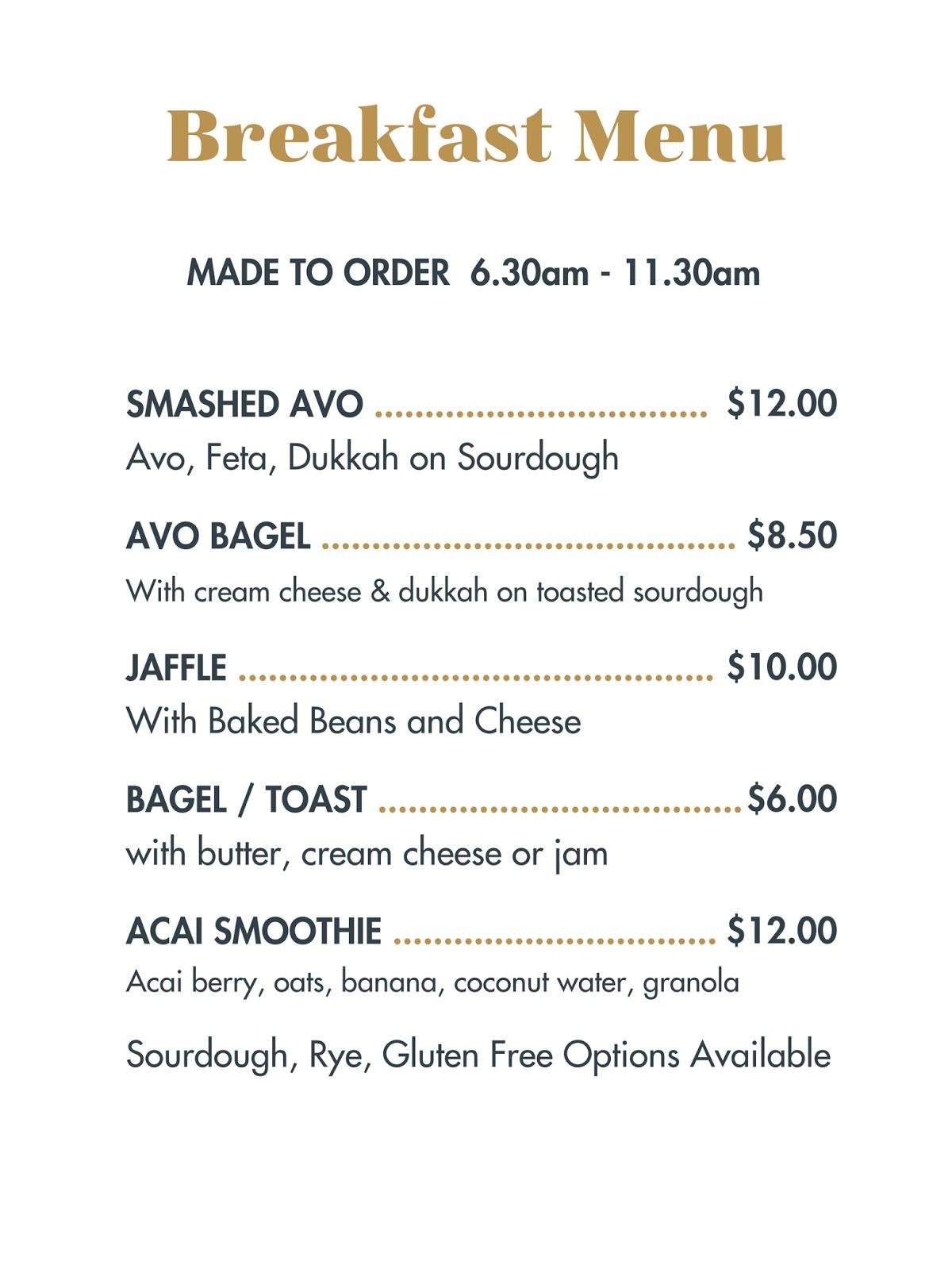 Menu at Reverie Coffee, Churchlands