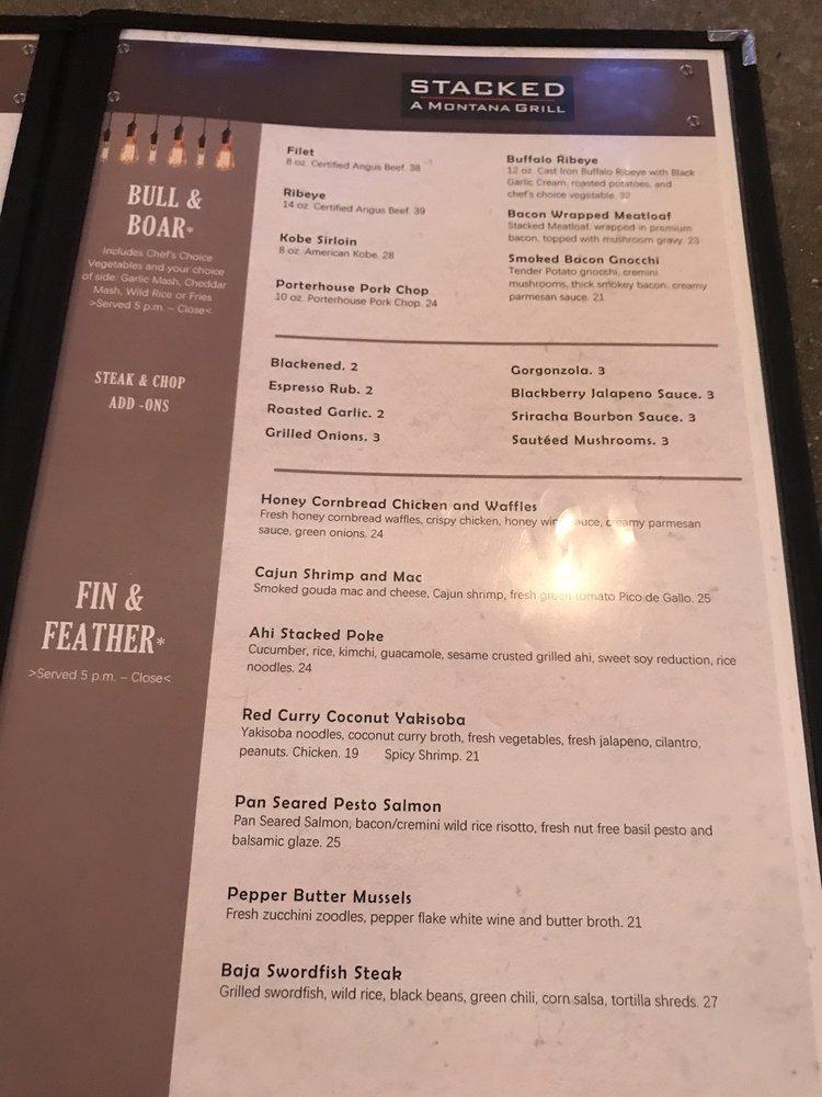 Menu at Stacked A Montana Grill restaurant, Billings