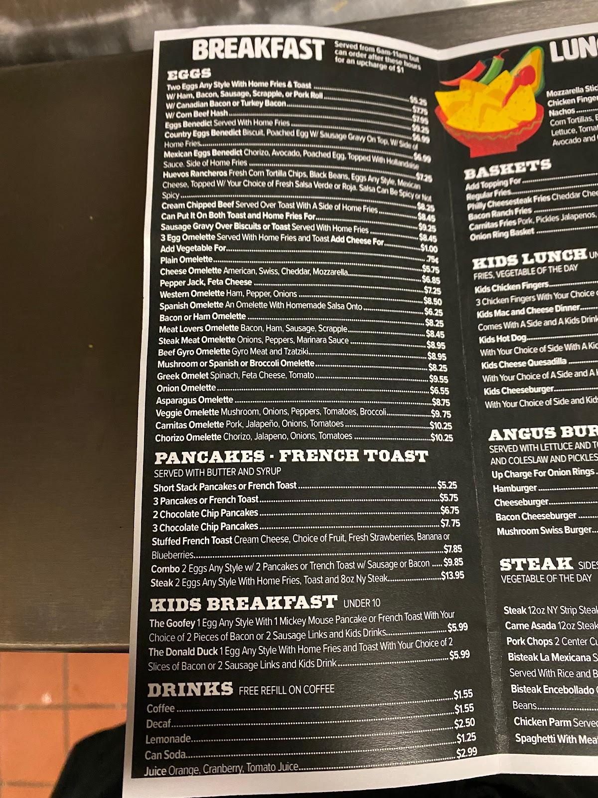 Menu at Willis grille restaurant, Tamaqua