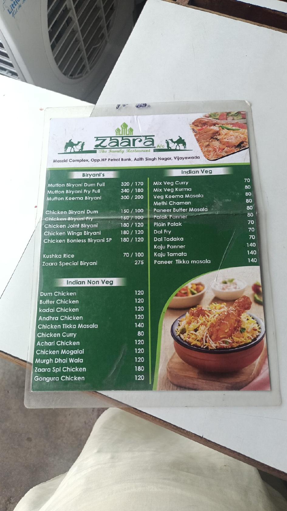 Menu at Zaara Restaurant, Vijayawada