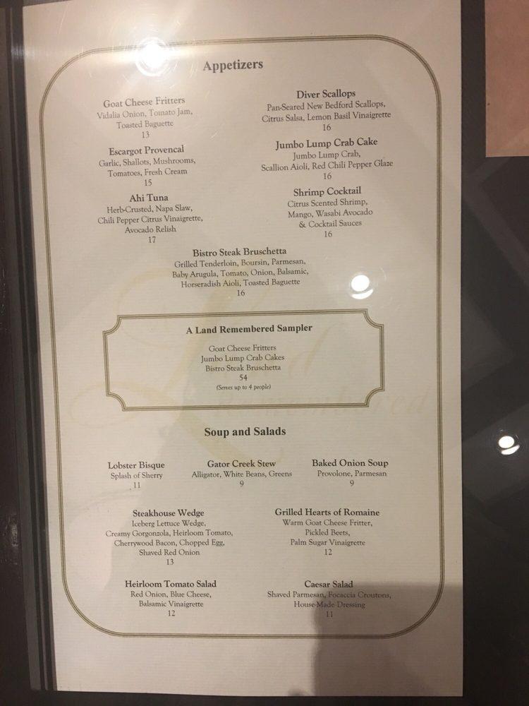 Menu at A Land Remembered steakhouse, Orlando, Universal Blvd