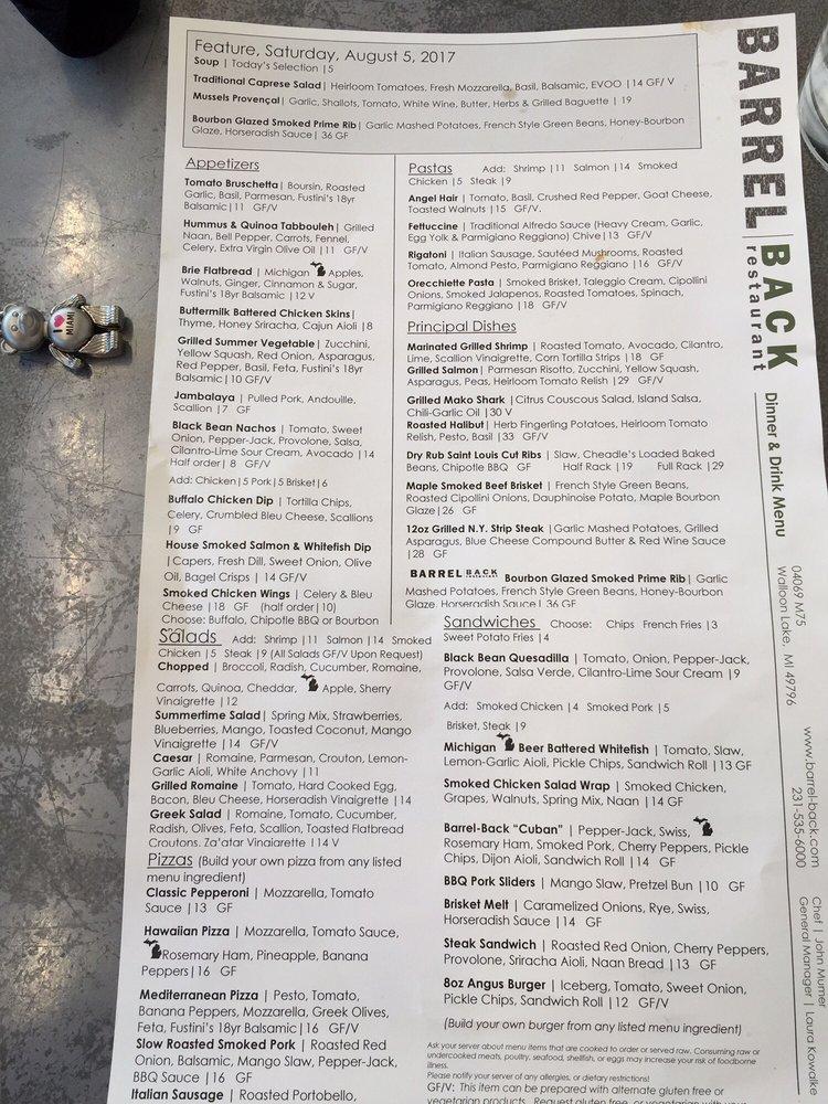 Menu at Barrel Back Restaurant, Walloon Lake