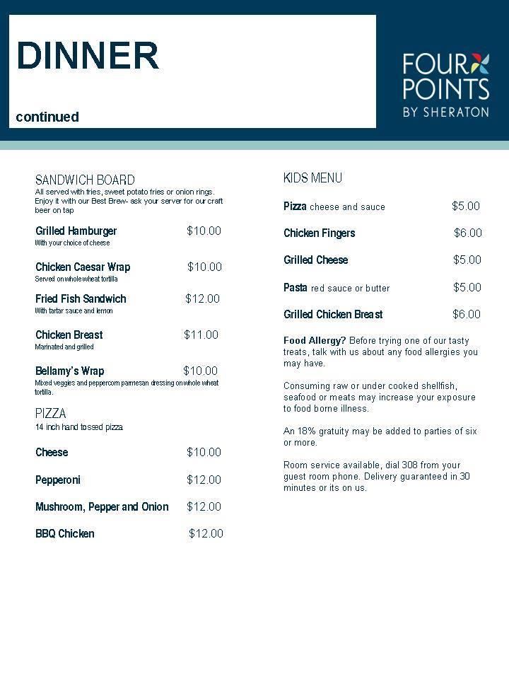 Menu at Bellamy's Grill & Bar, Eastham
