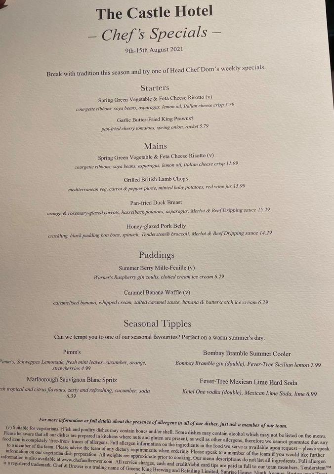 Menu at The Castle pub & bar, Kirby Muxloe, Main St