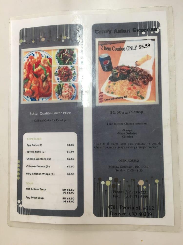 Menu at Crazy Asian Express fast food, Denver, Peoria St #112