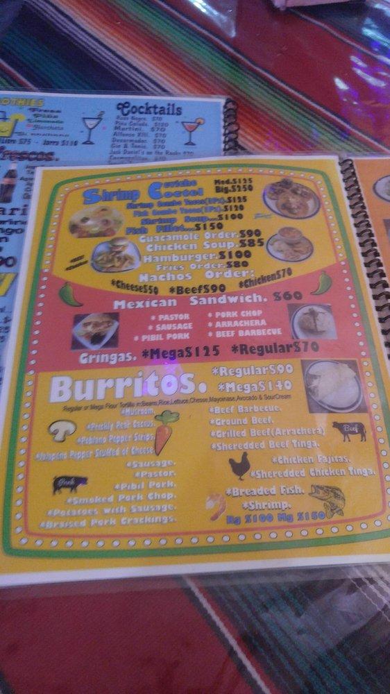 Menu at El Comalito Inn restaurant, Cancún, Plaza Quetzal