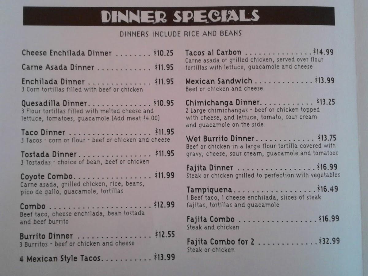 Menu at El Coyote Loko restaurant, Livonia