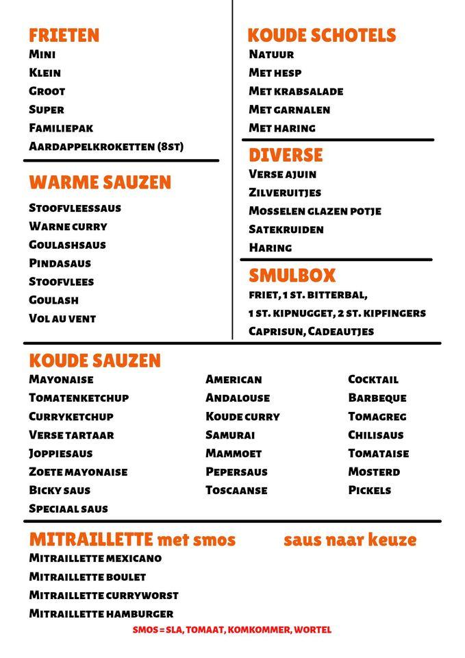 Speisekarte von Frituur De Molen, Rumst