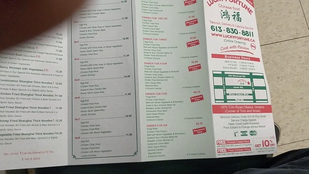 Menu at Lucky Fortune Chinese Food restaurant, Ottawa