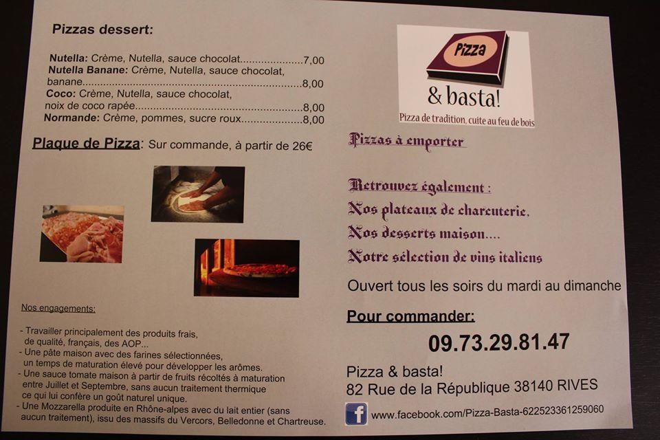 Menu at Pizza & basta! restaurant, Rives