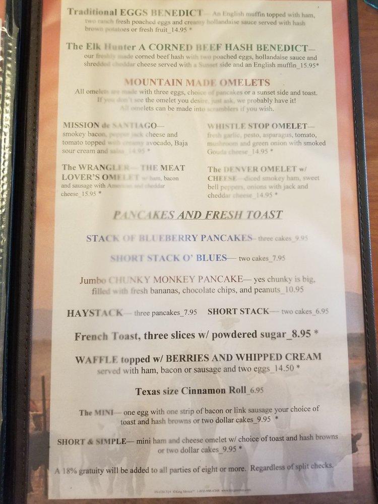 Menu at The Sunset Cafe, Cle Elum