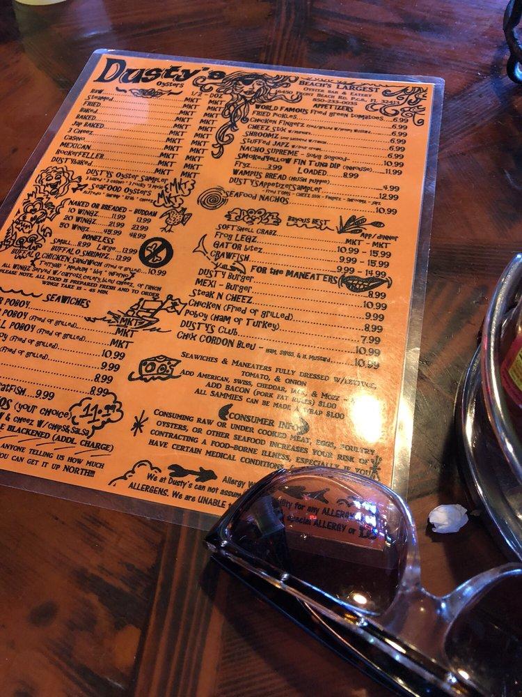 Menu at Dusty's pub & bar, Panama City Beach