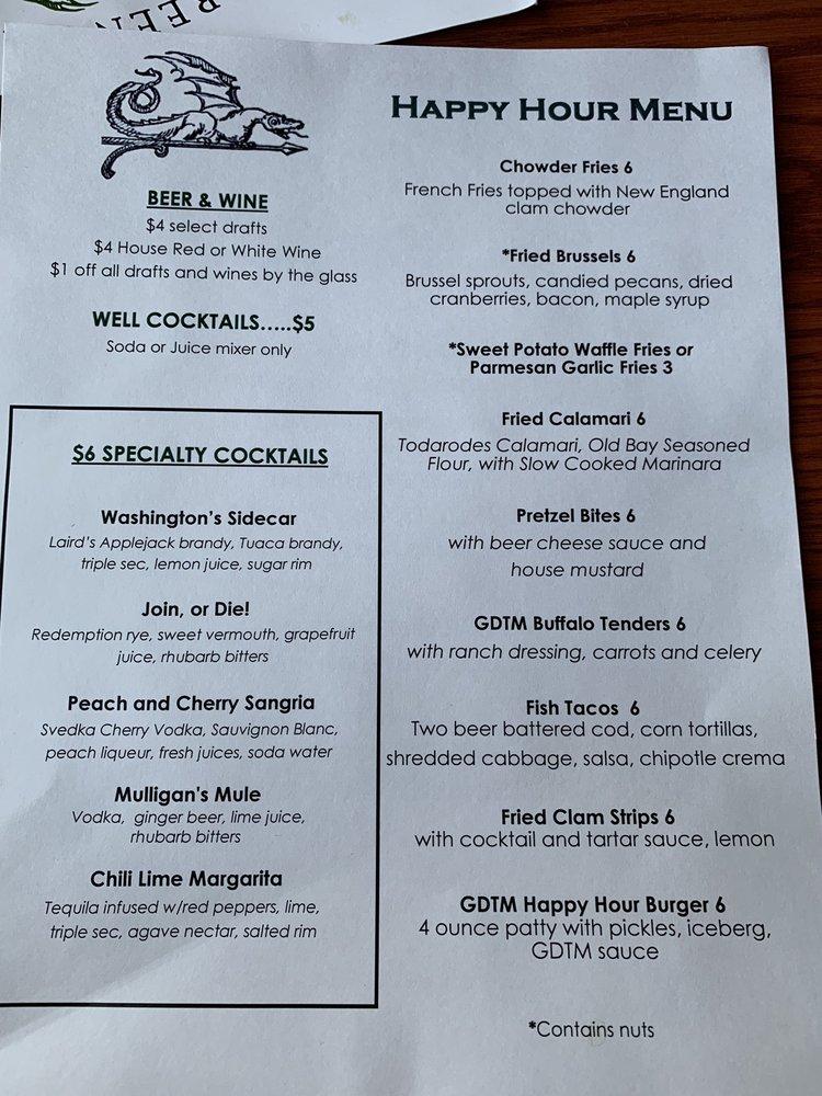 Menu at Green Dragon Tavern & Museum pub & bar, Carlsbad