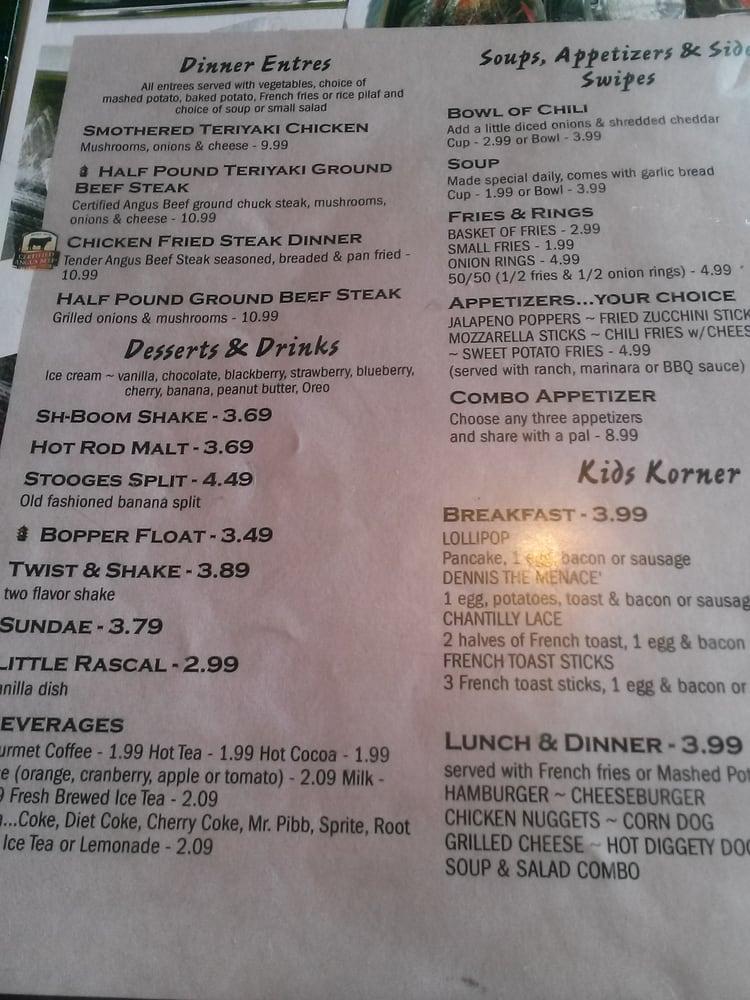Menu at Hot Rod Diner restaurant, Turlock