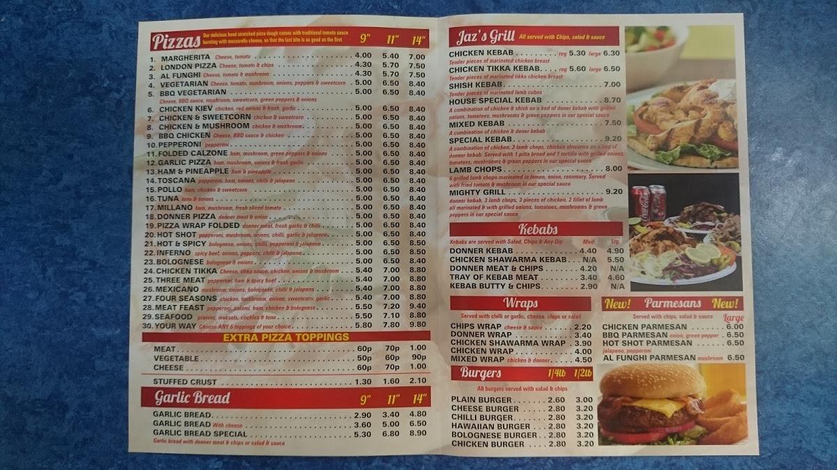 Menu at Jaz & Jayz Golden Fry fast food, Gateshead