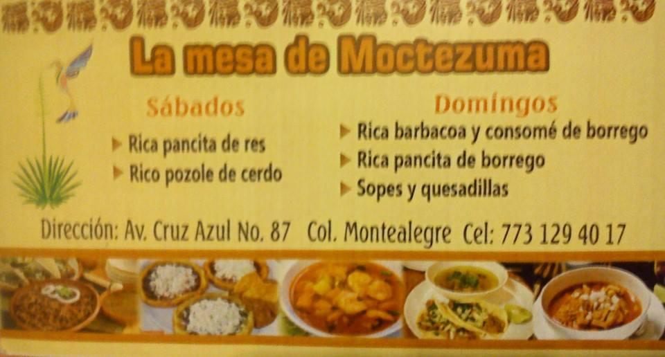 Menu at La Mesa de Moctezuma, San Miguel Vindho