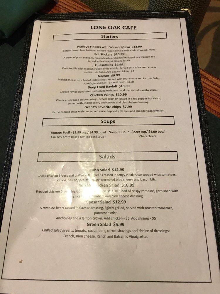 Menu at Lone Oak Cafe, Eagan
